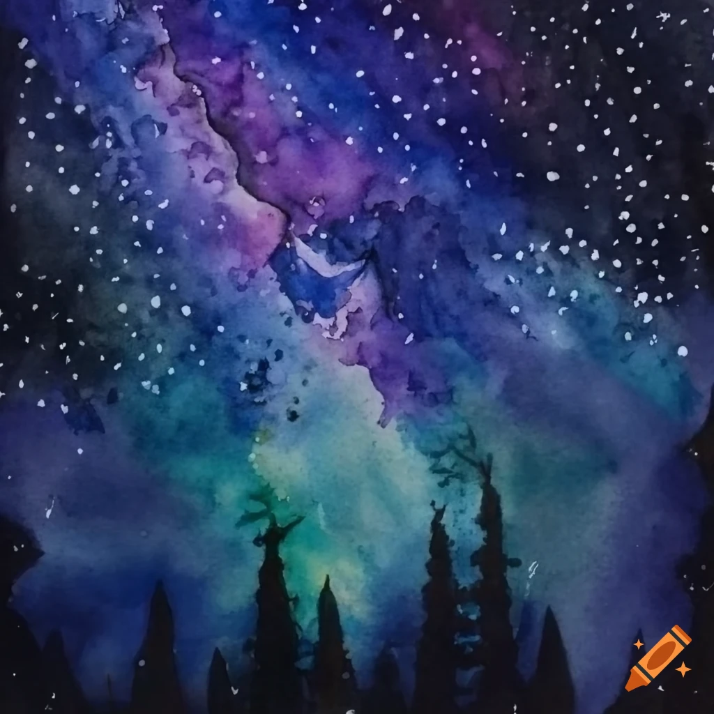 A starry night sky, watercolor by t.w.schalle
