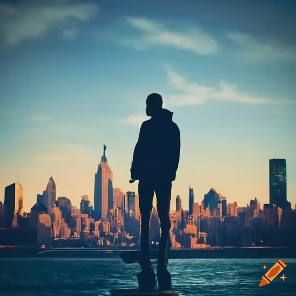 Man overlooking nyc skyline on a sunny day