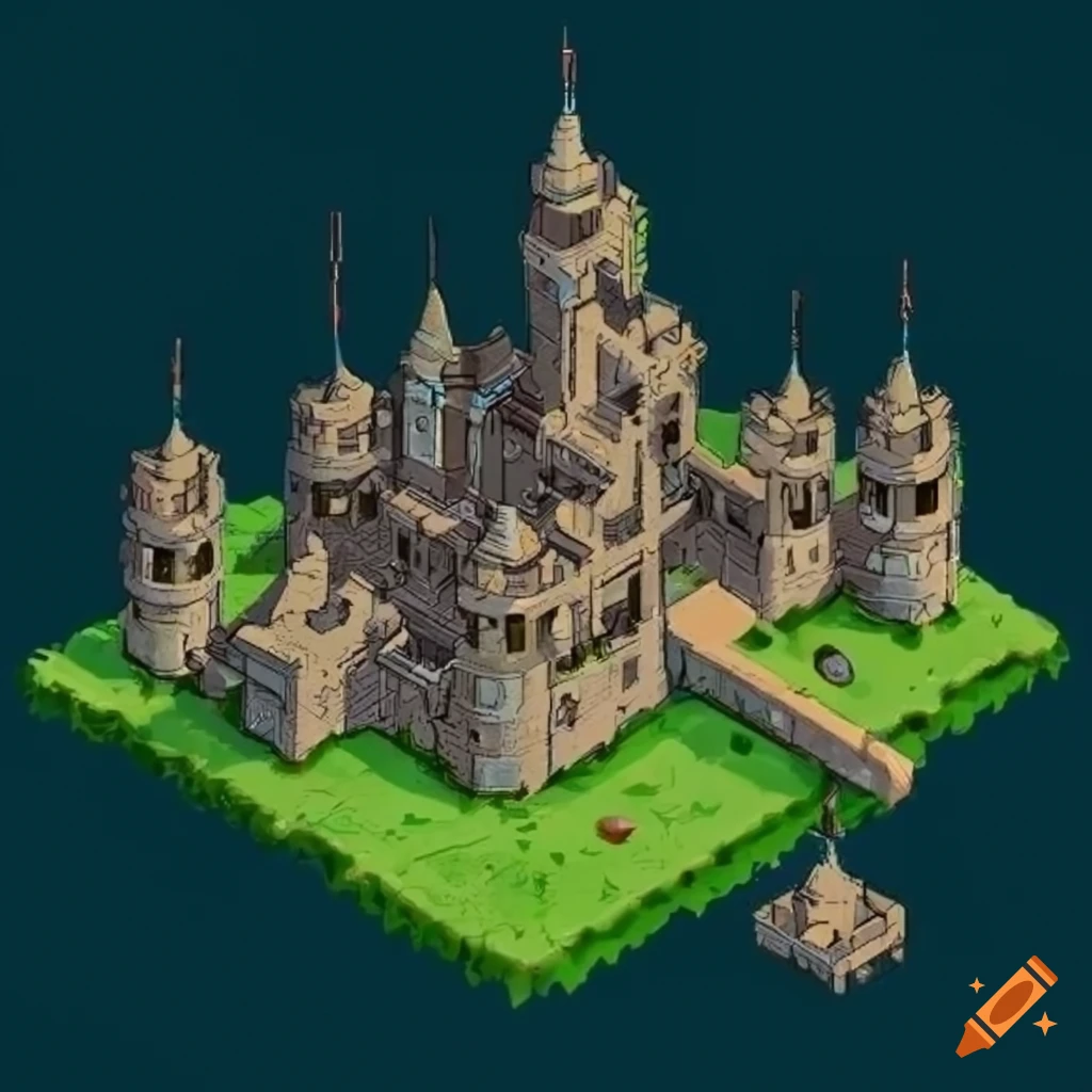 Isometric castle sprite map on Craiyon