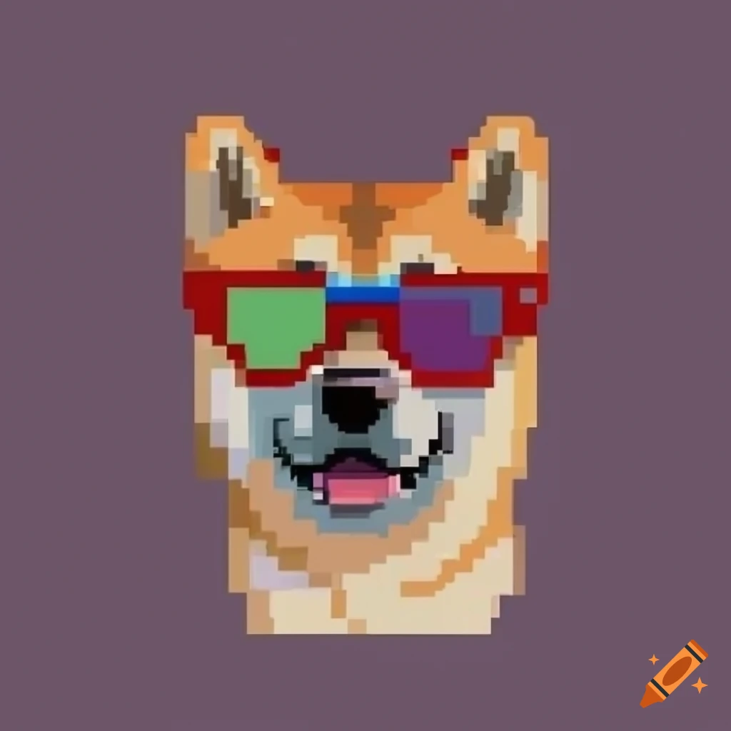 Pixel art of cheems dog wearing a cool sun glasses