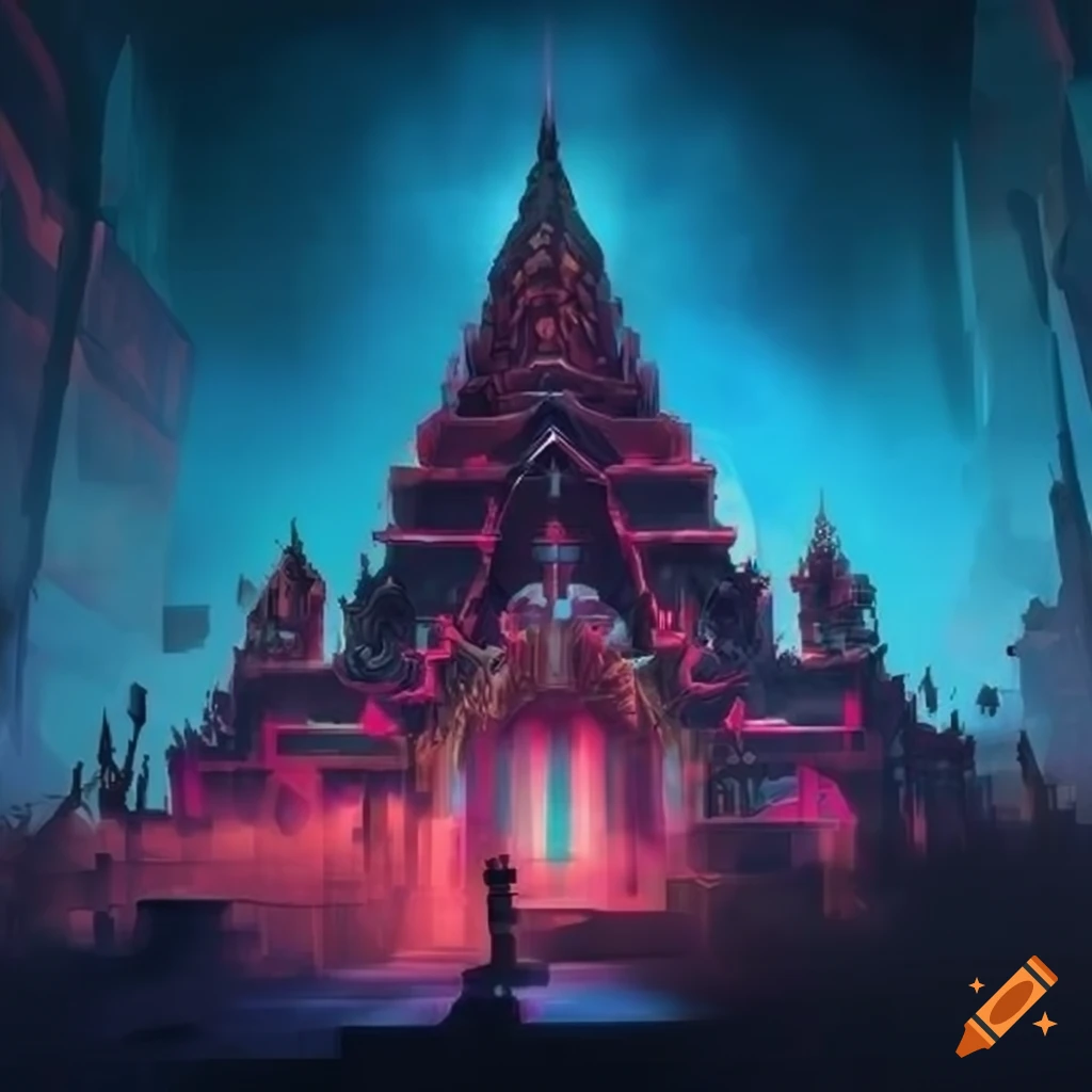 Neon huge temple concept art