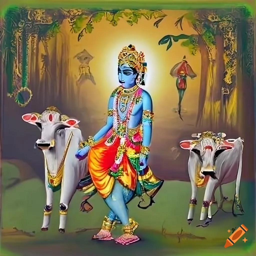 Amidst the mystical depths of the enchanting forest, Lord Krishna, the ...