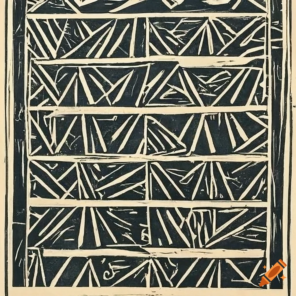 A detailed woodcut print with bold lines and intricate details, High ...