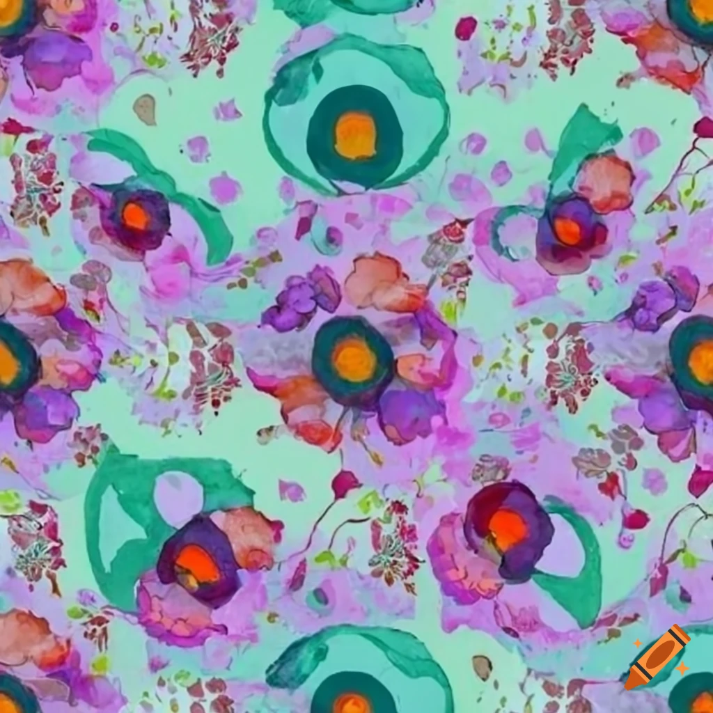 Seamless, repeating floral pattern, vivid colors, watercolor style, on ...