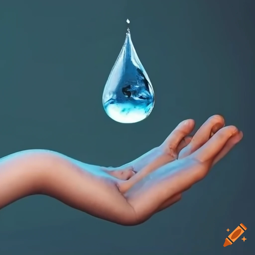 Pair of hands holding small water droplet looking like earth on Craiyon