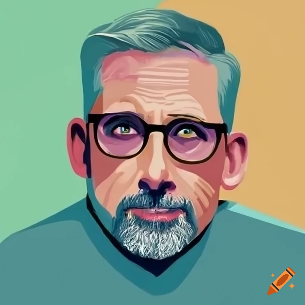 Steve Carell in a modern simple illustration style using the Pantone ...