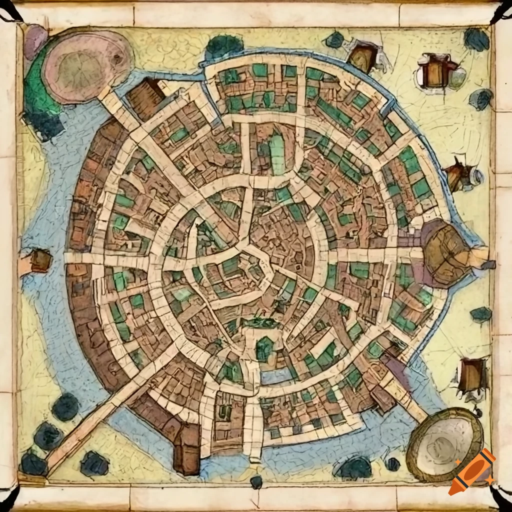 Generate a d&d styled city map from the following description the city ...