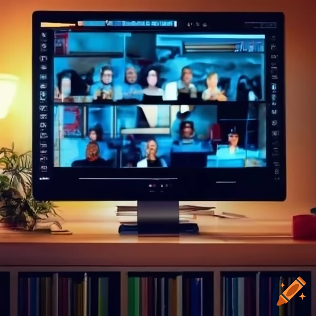 A virtual class taking place in a vibrant setting on-screen on Craiyon