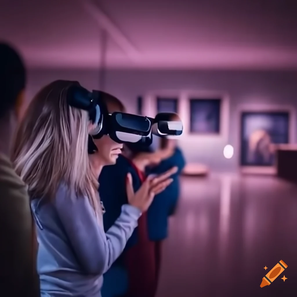A group of people using vr inside a museum