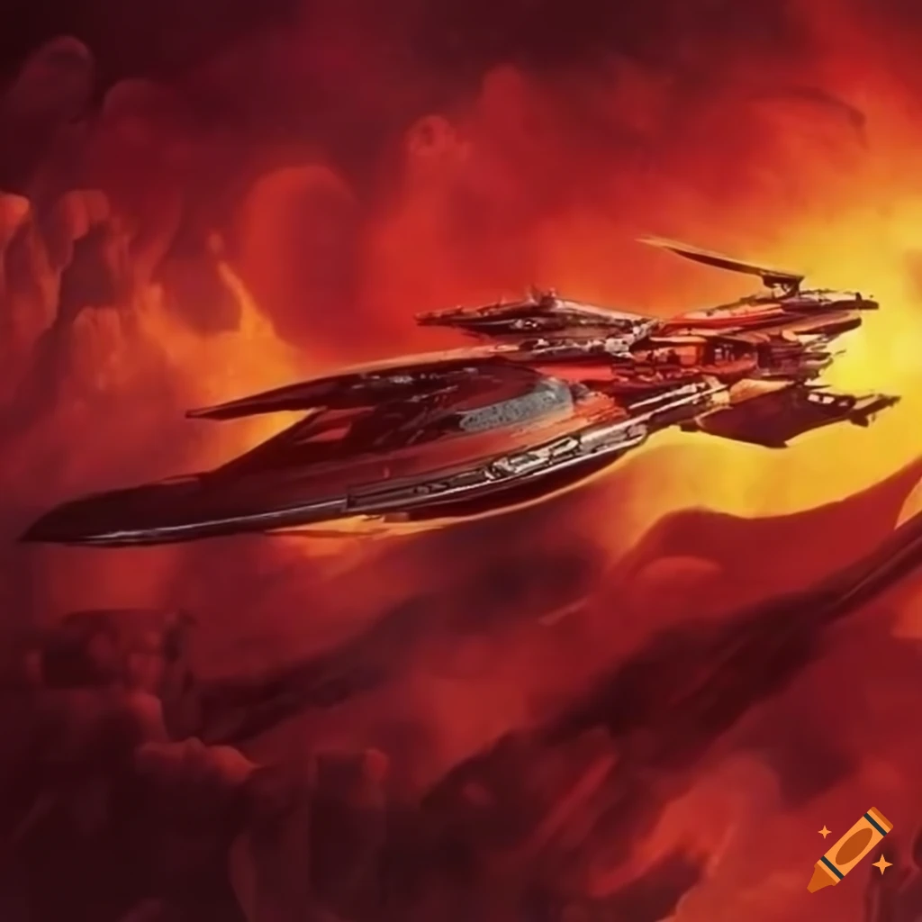 70s sci fi red spaceship art on Craiyon