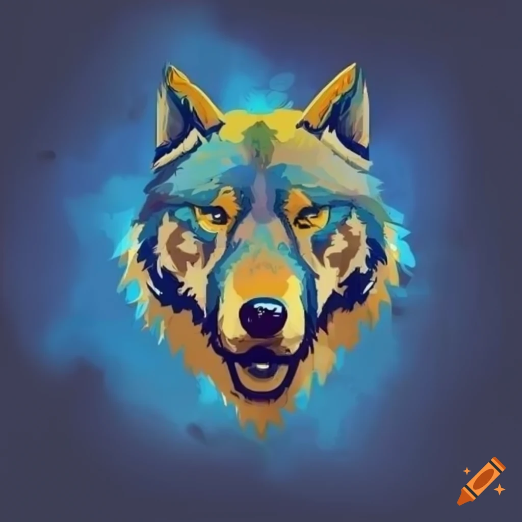 Blue and gold timberwolf mascot logo