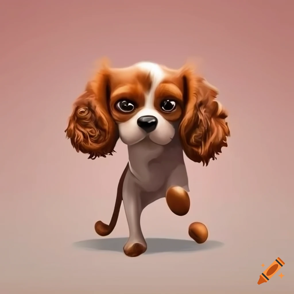 Pixar running cavalier king charles spaniel puppy character design