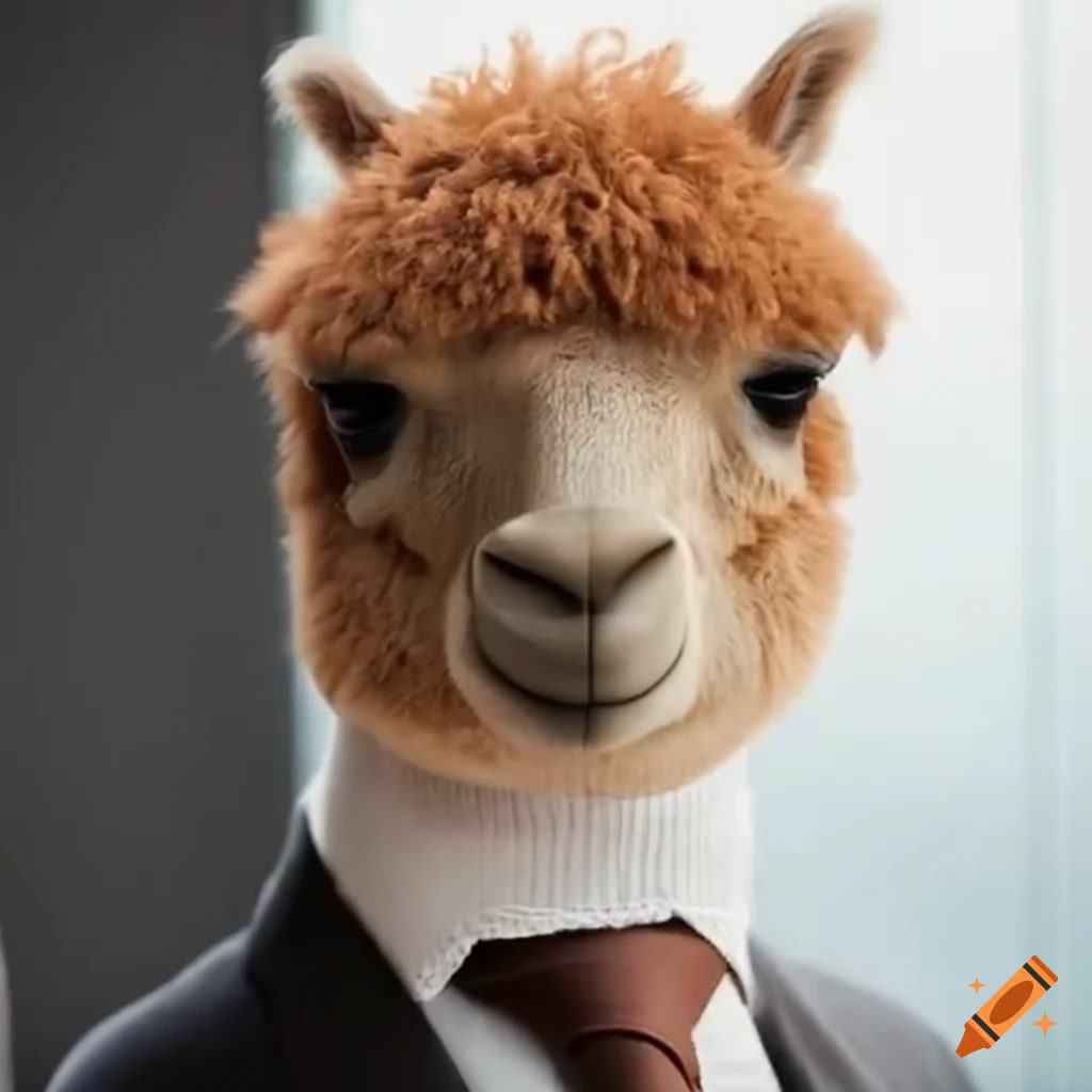 Alpaca in suit in the office on Craiyon