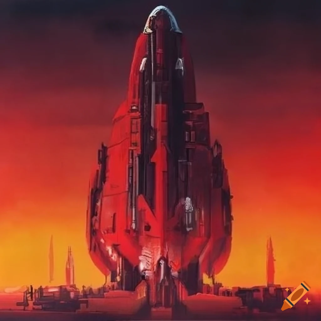 70s sci fi red spaceship art