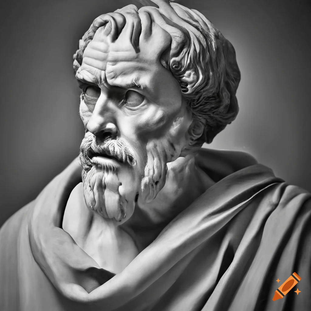 A portrait of the stoic seneca in black and white 16:9 ratio on Craiyon