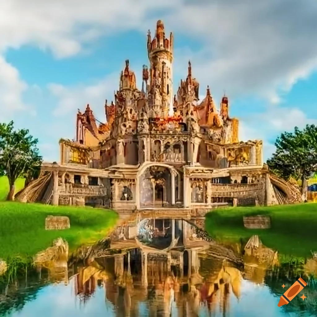 A ginormous medival fantasy palace with villages around it