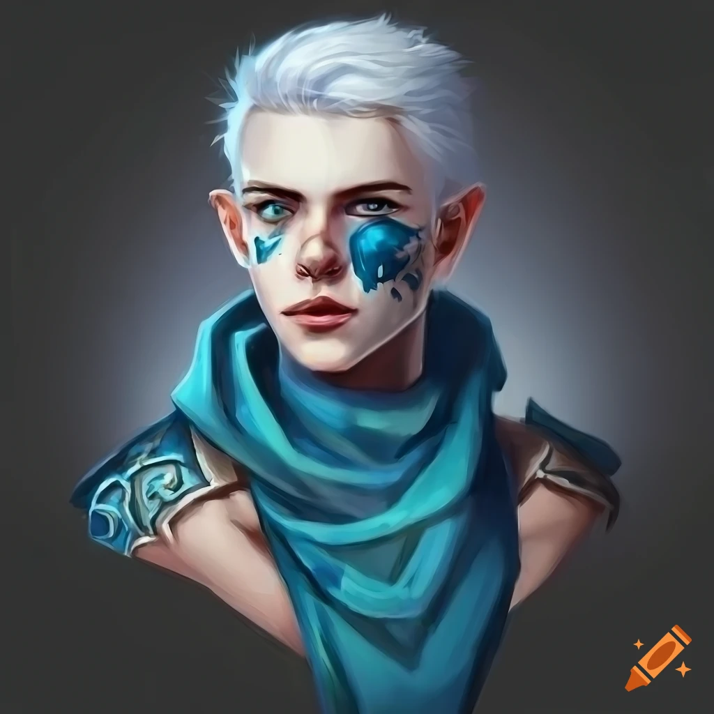 Rpg character portrait. fantasy. human male, pale skin, white hair ...
