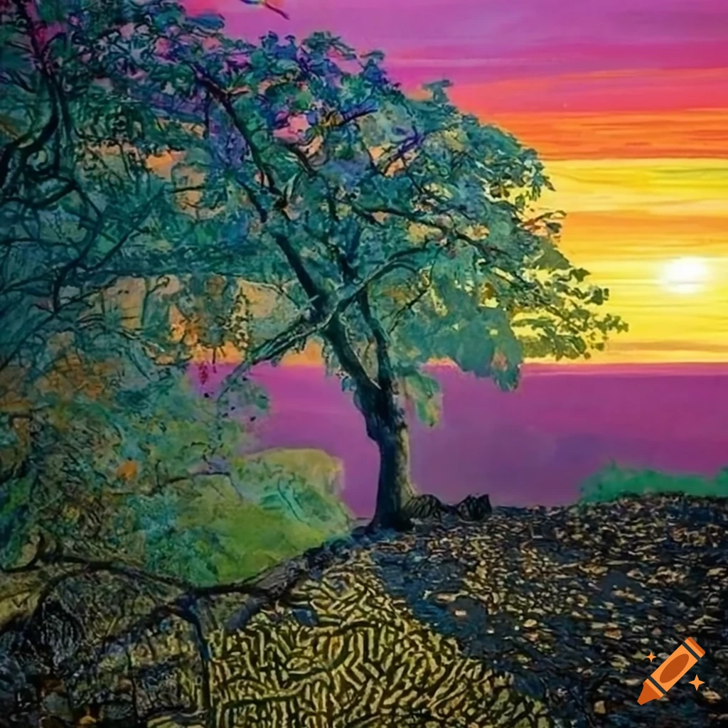 CAN YOU GENERARTE A FIG TREE BEARING FRUIT WITH A SUNSET BACKGROUND ...