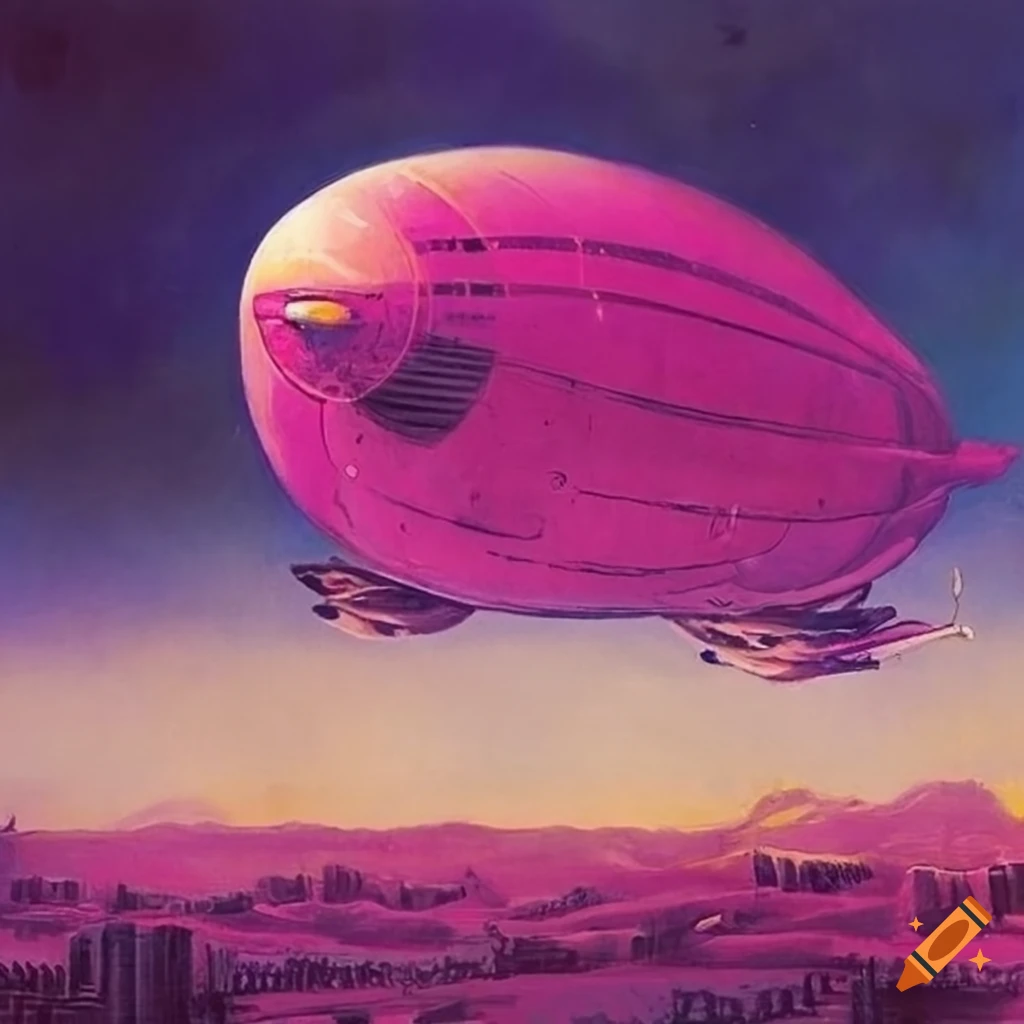 70s sci fi pale pink zeppelin art