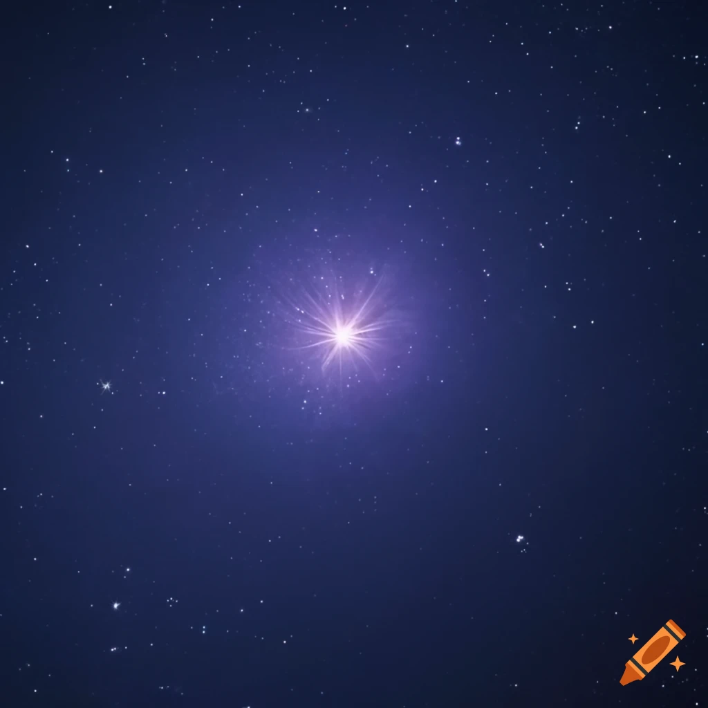 Glowing star at night with flying angels in the sky