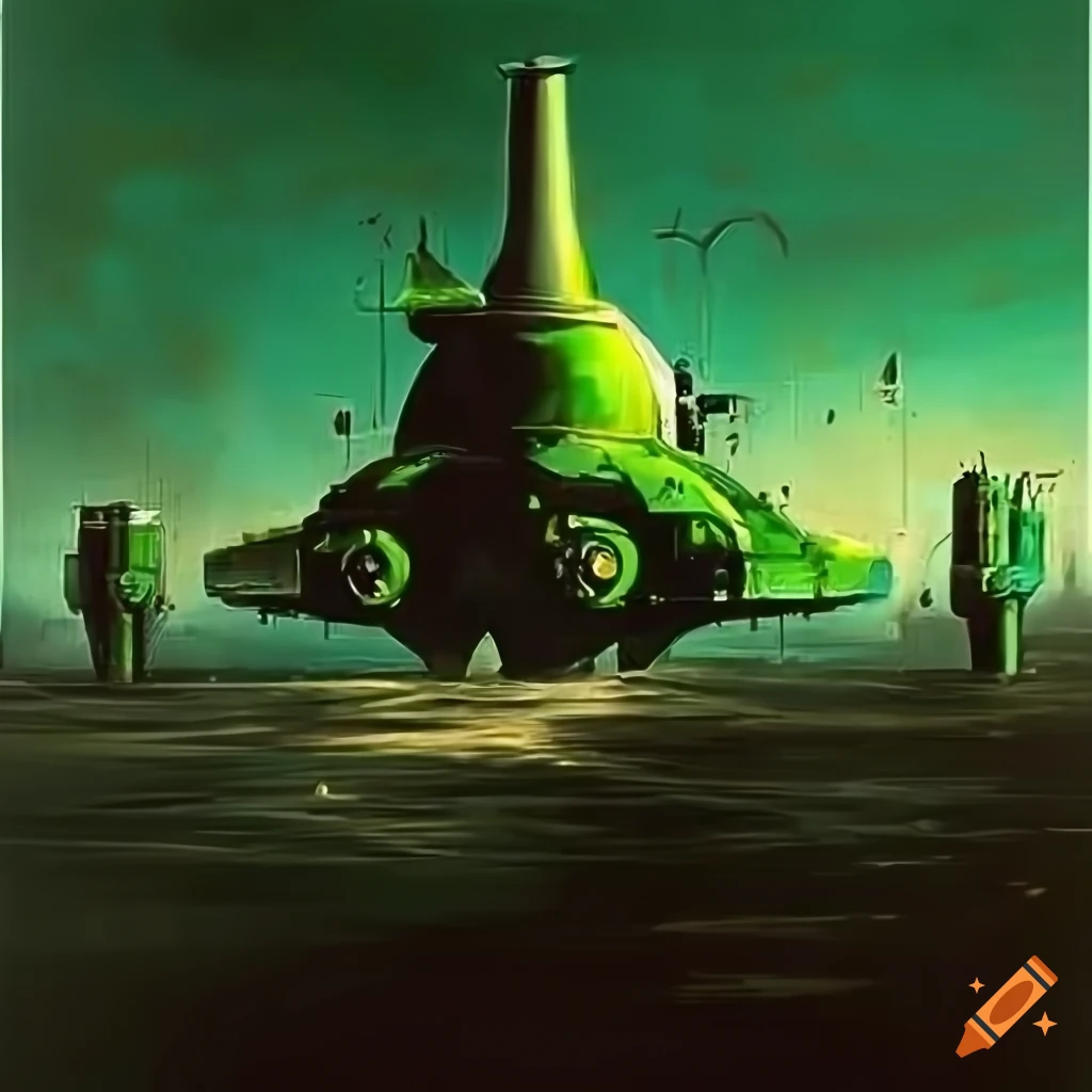 70s sci fi green tanker art on Craiyon