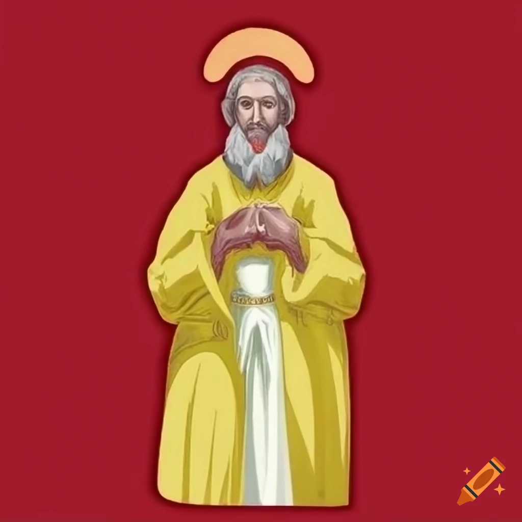 Logo saint peter with gloriole wears yellow robe on red background ...