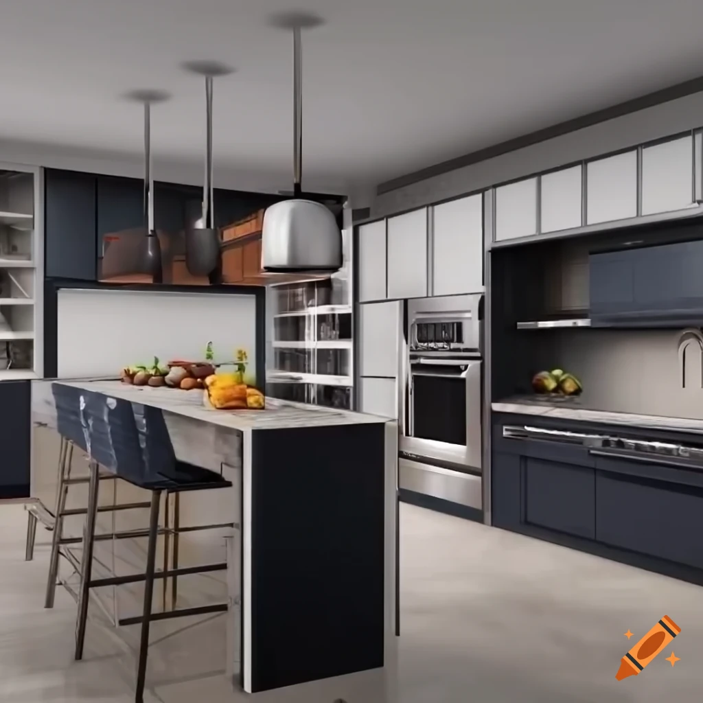 Luxury kitchen marble day realistic 4k