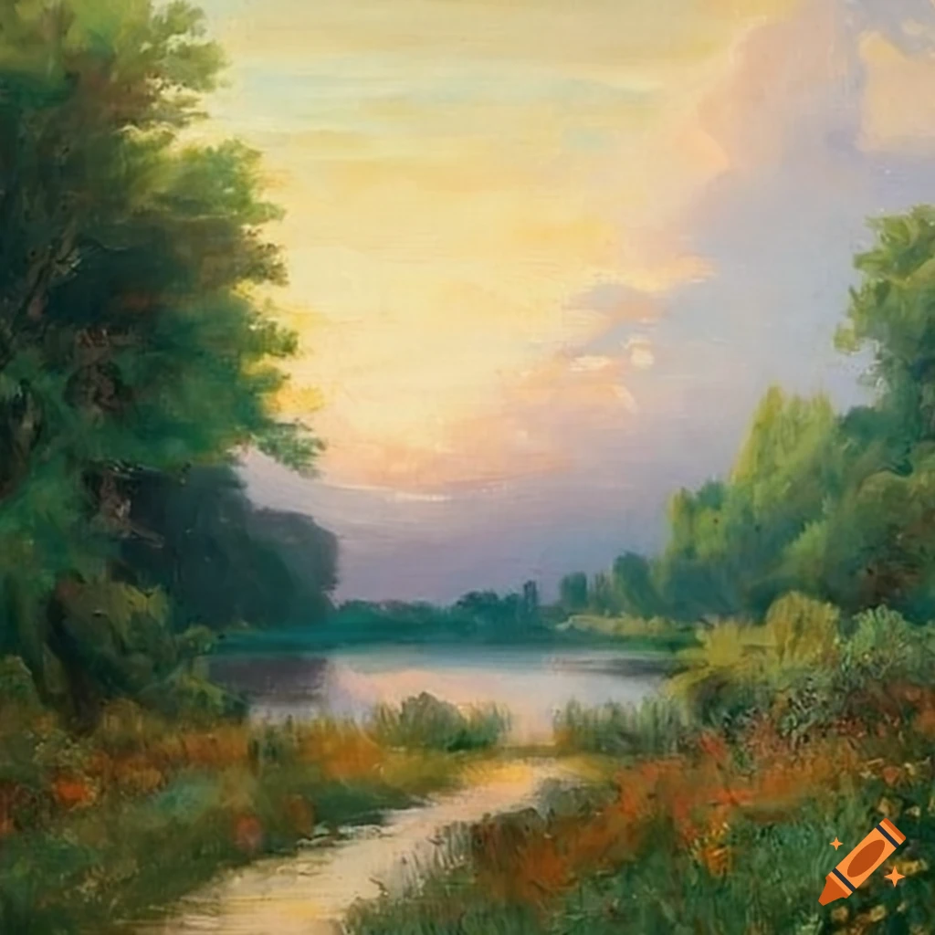 Dreamy summery classic french landscape painting