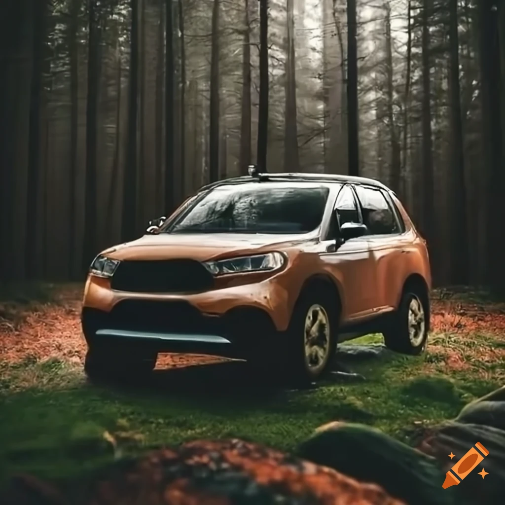 Photograph of a car in a forest, highly detailed, 4k on Craiyon