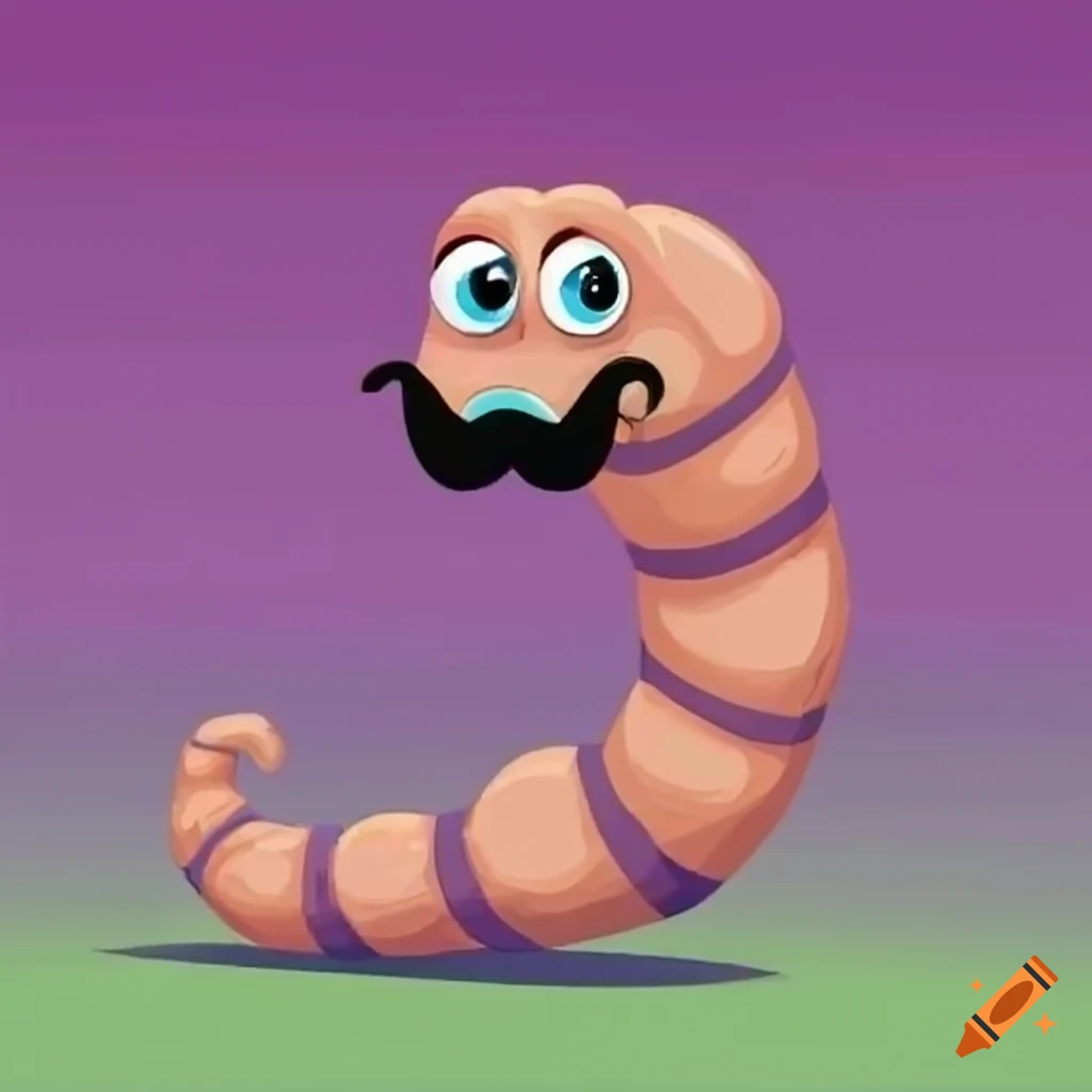 Cartoon a strong worm with a mustache flexing his muscles