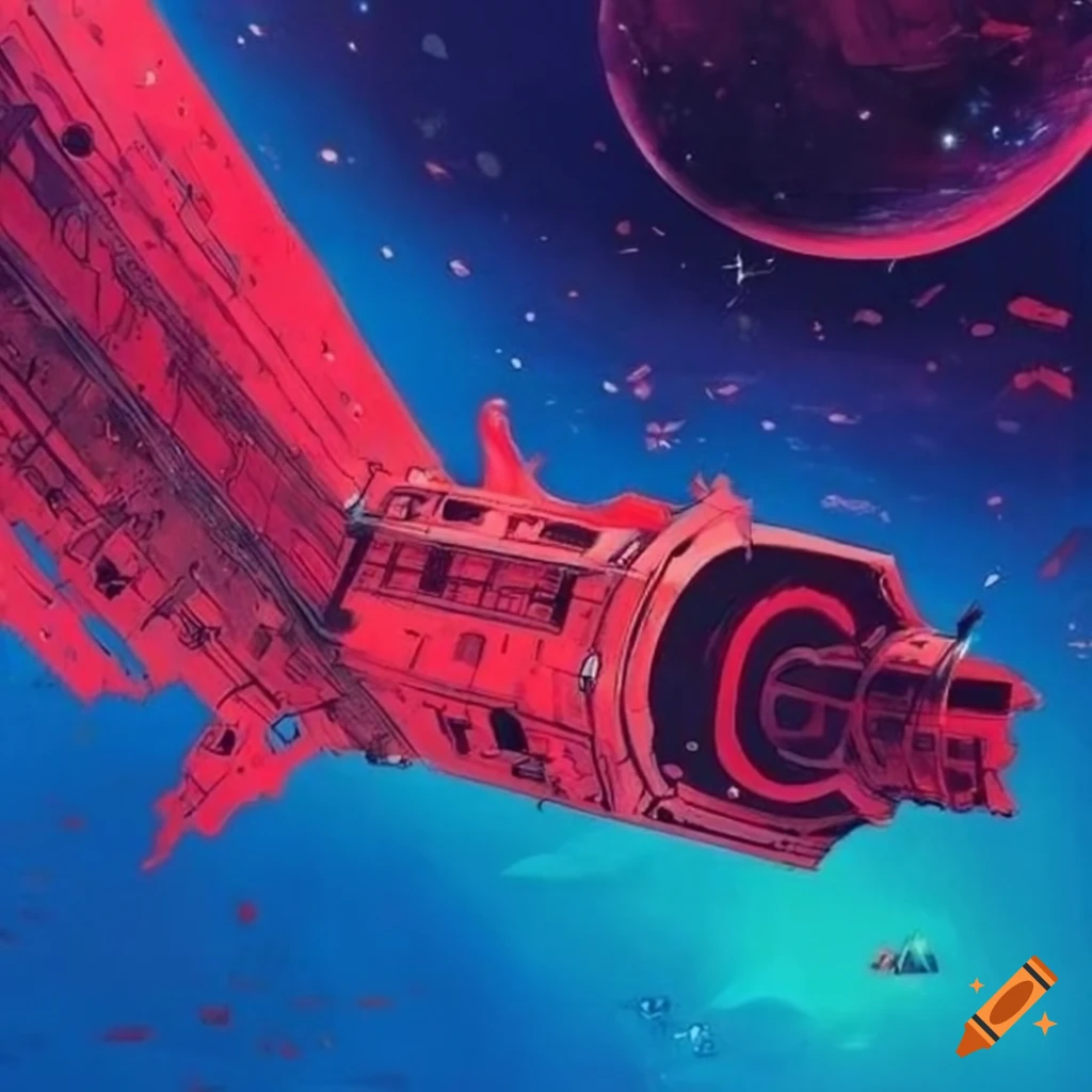 70s sci fi red membrane ship art