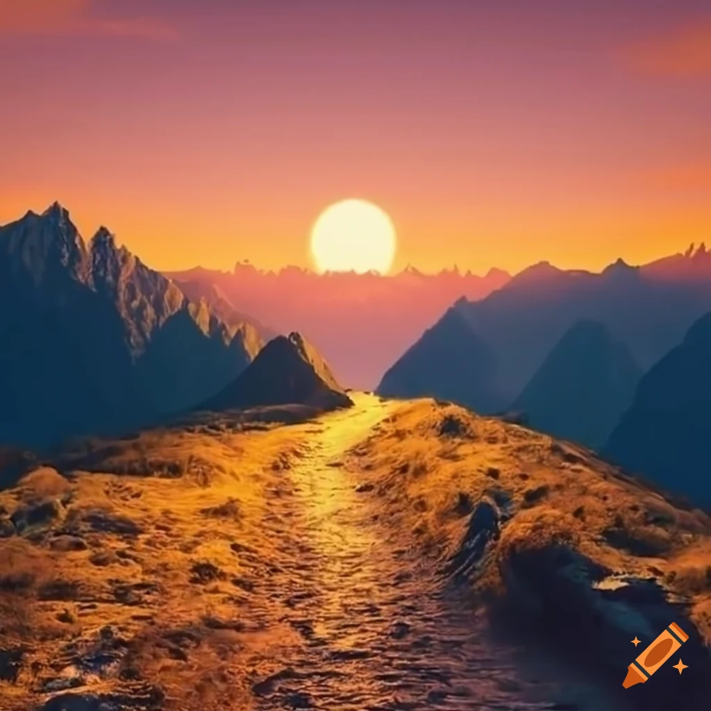 Golden hour mountain path scenery