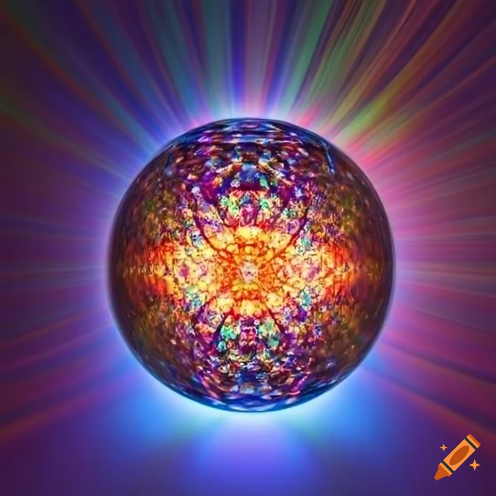 A crystal ball reflecting colorful light patterns