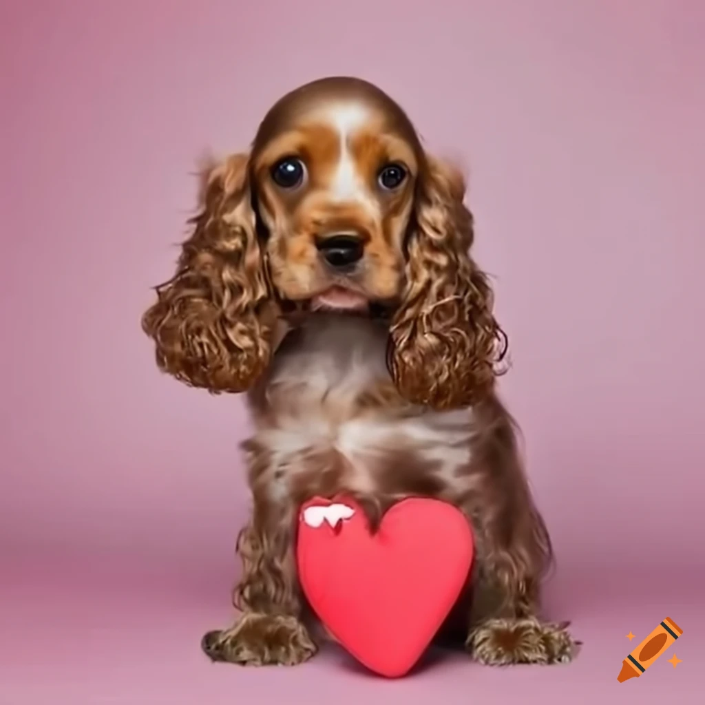 A cocker spaniel puppy sitting next to a heart