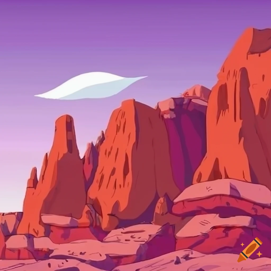 Red stone canyon landscape in the art style of adventure time on Craiyon