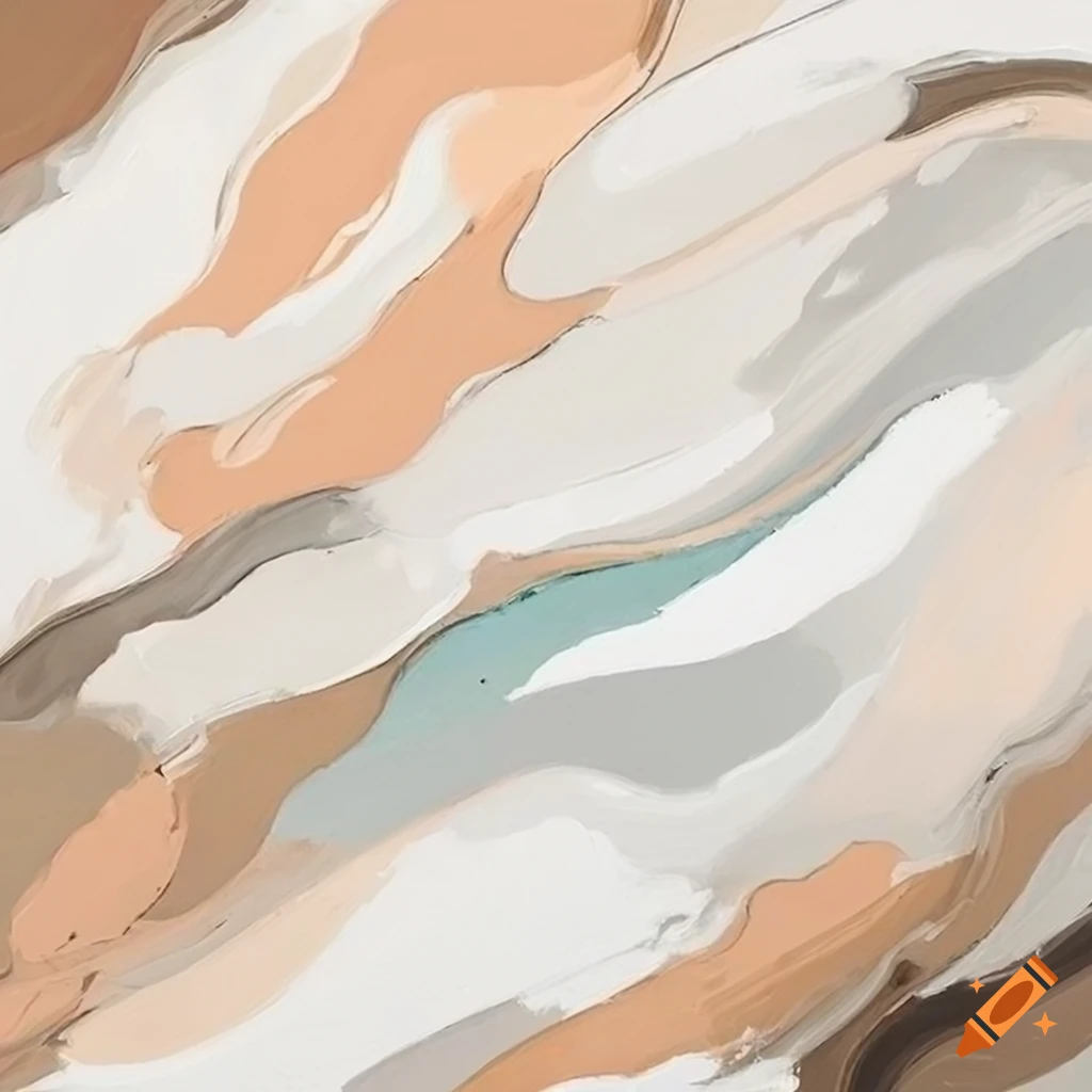 Abstract painting of ocean waves in beige and white tones with big ...