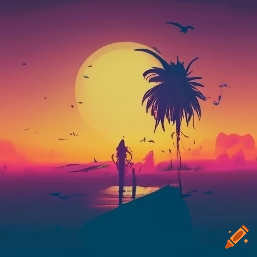 Retro sunset concept art on Craiyon