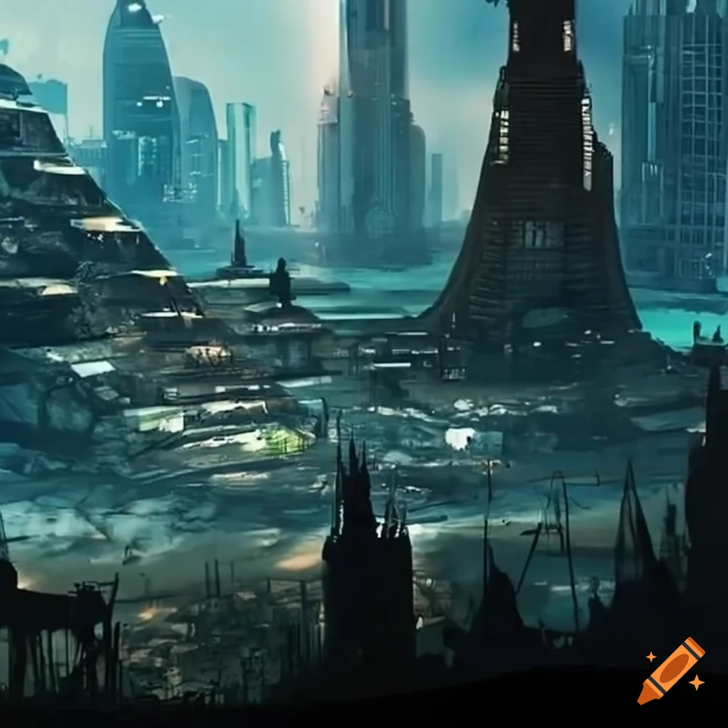 Futuristic ant hill city, surrounded by jungles