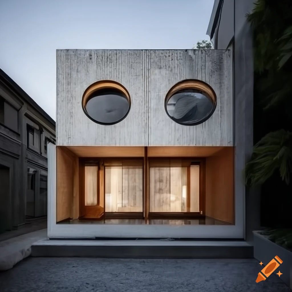 Small house with a central circular courtyard, japandi design on Craiyon