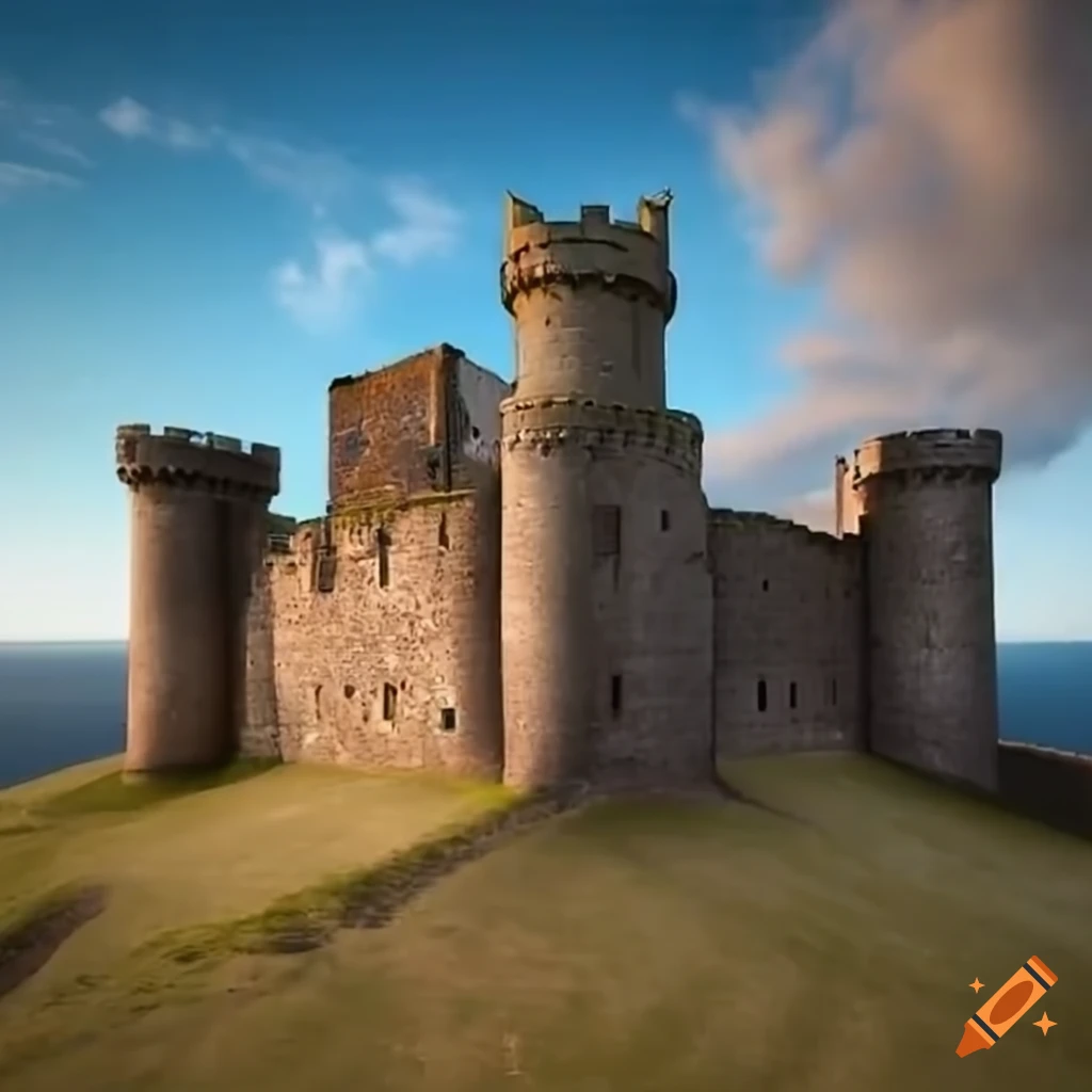 A fortified castle with two towers and a keep in dorne on Craiyon