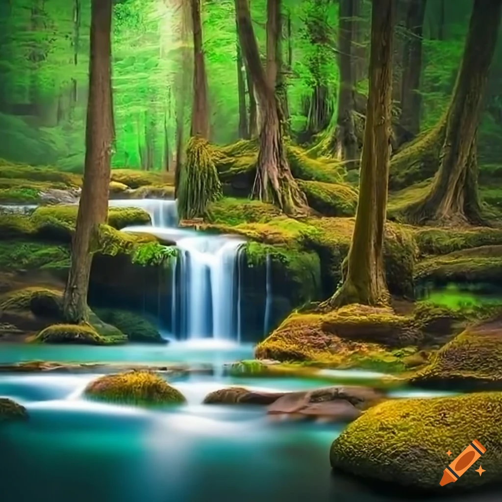 Lanscape with waterfall and trees