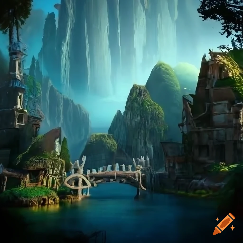 The rivendell, 3d game cinematic feel, epic 3d videogame graphics ...