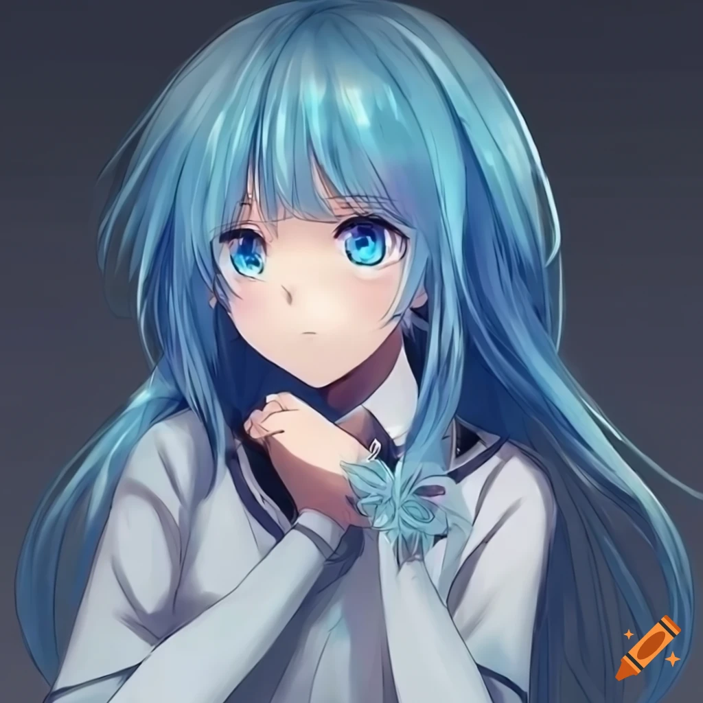 Anime Girl With Blue Hair And Light Blue Eyes