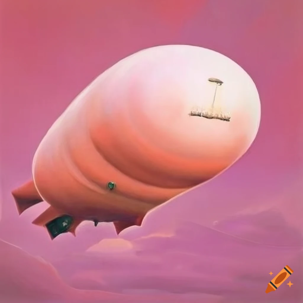 70s sci fi pale pink blimp art on Craiyon