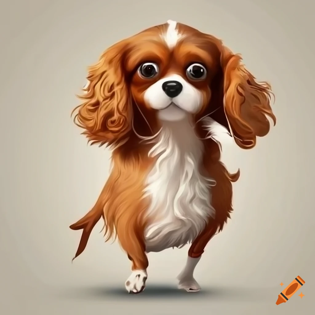 Pixar running cavalier king charles spaniel puppy character design