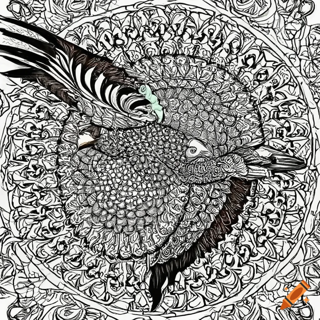 Coloring page for adults, mandala, flying condor, image, white ...