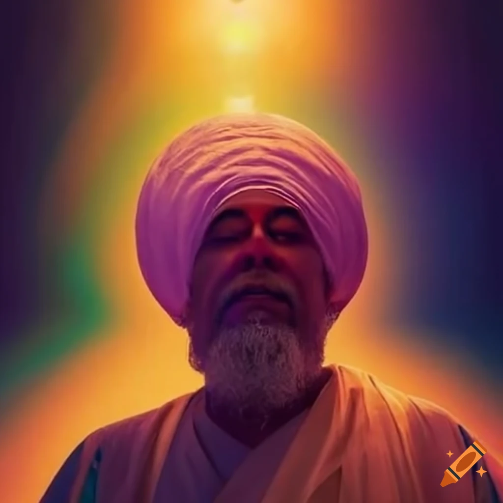 A spiritual men soufi looking at spiritual light with color
