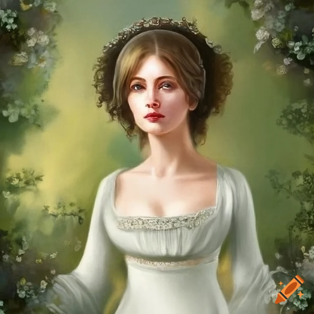 Beautiful regency woman in a garden on Craiyon