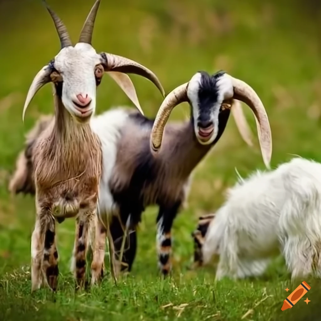 Photo of a group of goats in the meadow, then there is one goat that ...