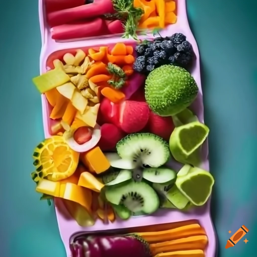 Colorful veggie and fruit platter for kids lunch